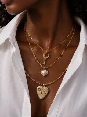 Jewelry | New Gold Heart Lock And Key Necklace Stack Set Nwot 403 ...